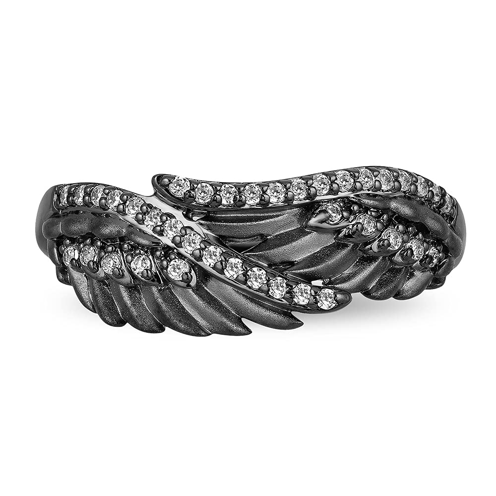 Jewelili Enchanted Disney Fine Jewelry Sterling Silver With Black Rhodium 1/6 Cttw Diamond Maleficent Wings Ring, Size 9