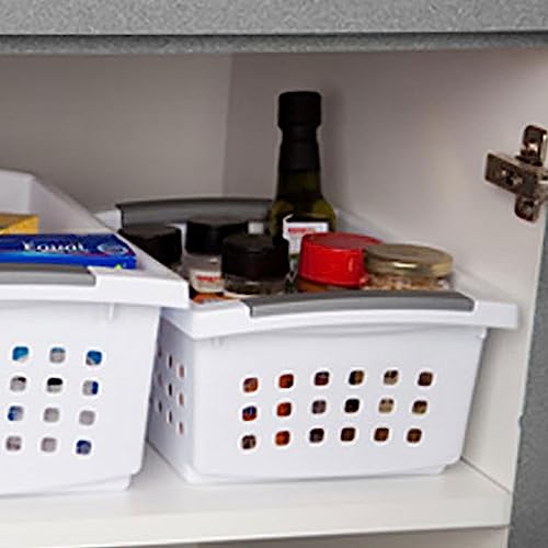Sterilite Medium Sized Stackable Storage Bin and Organization Basket with Flip Down Accent Rails for Home and Household Organization, White (30 Pack)