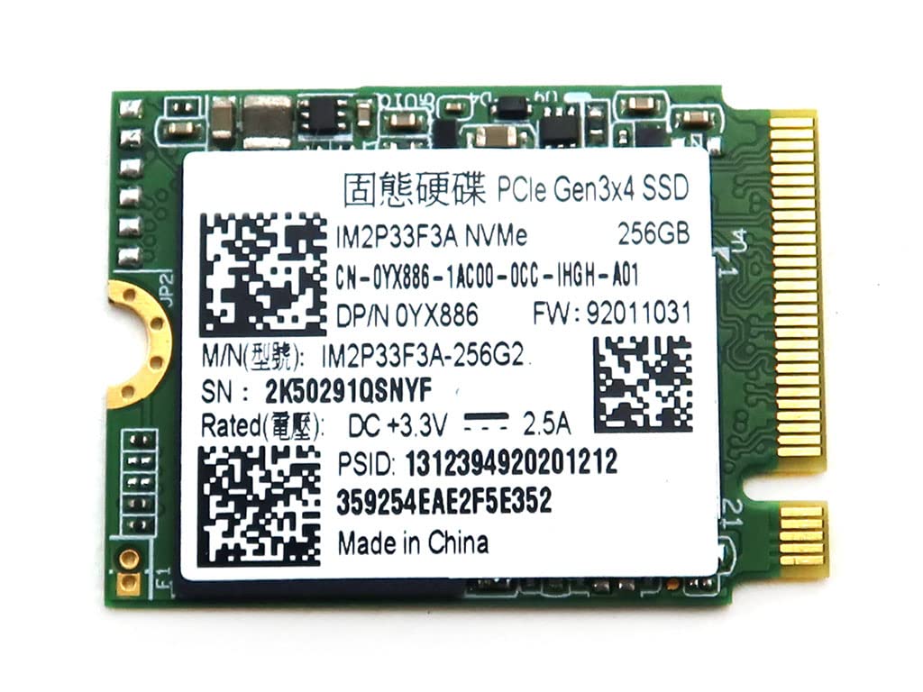 Solid State Drive YX886 0YX886 CN-0YX886 Compatible Replacement Spare Part for A-Data IM2P33F3A-256G2 256GB M.2 2230 NVMe PCIe Gen3 x4 SSD
