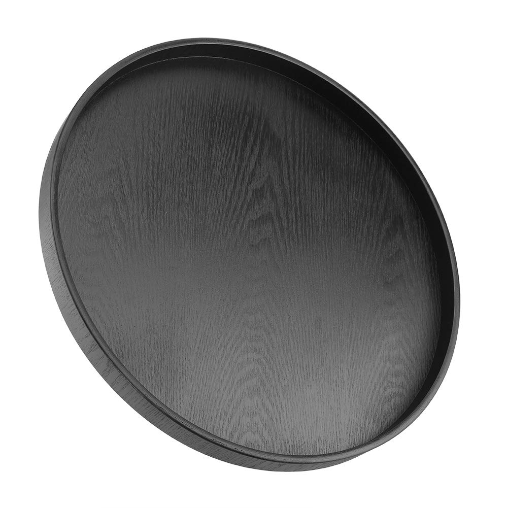 Modern Serving Tray,Round Leather Tray for Coffee Table,Round Serving Tray,Round Tray Round Shape Solid Wood Tea Coffee Snack Food Meals Serving Tray Plate Restaurant Trays(Black)