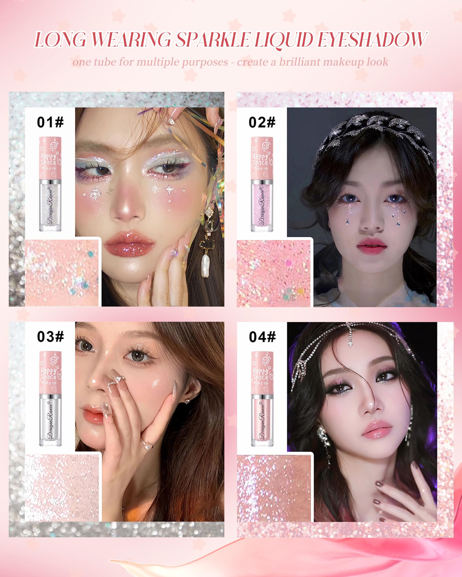 SUMEITANG Liquid Glitter Eyeshadow Eyeliner, Korean Eye Glitter | Tear Drop, Shimmer Metallic Glitter Eye Shadow, Lightweight Water Texture, Quick Drying Long Lasting Creates Beauty Eye Looks