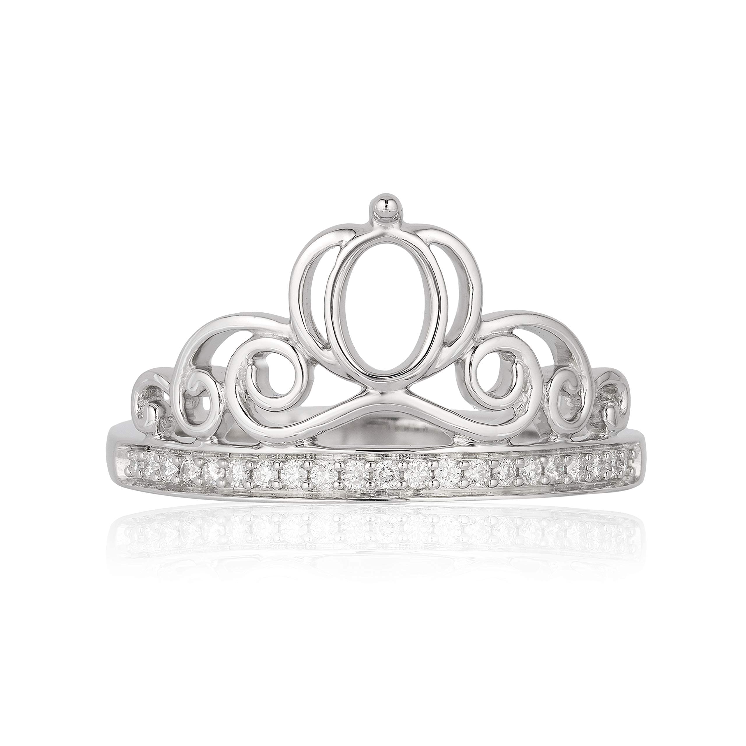 Jewelili Enchanted Disney Fine Jewelry Sterling Silver 1/10 Cttw Natural White Diamonds Cinderella Tiara Ring Size 6