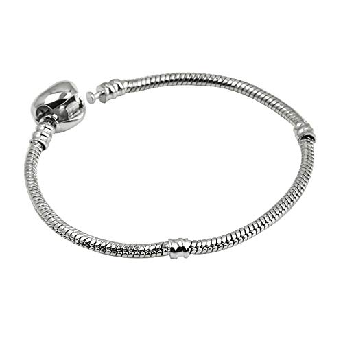 KunBead Snake Chain Charm Bracelets with Heart Clip Lock Clasp Beads for Women Girls Jewelry Making 7.9''