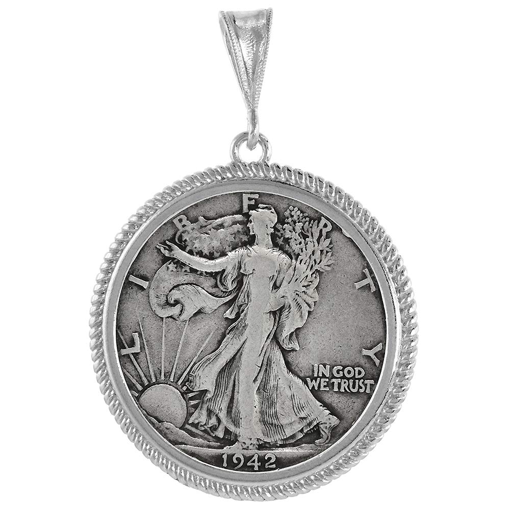Sterling Silver Rope Wire Half Dollar Bezel 30 mm Coins Prong Back for all 50 Cent Coins Coin NOT Included