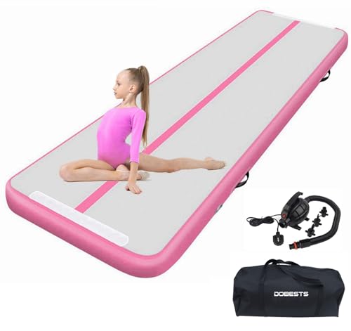 Inflatable Air Gymnastics Mat, 10ft/13ft/16ft/20ft Training Mat 4/8 inches Thickness Tumbling Mat with Electric Pump for Home/Gym/Outdoor-pink-3-10