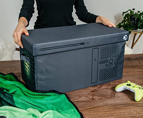 Ukonic Xbox Series X Logo Collapsible Storage Bin Chest with Lid | Fabric Basket Container with Handles, Cubby Cube Closet Organizer | Video Game Gifts And Collectibles | 24 x 12 Inches