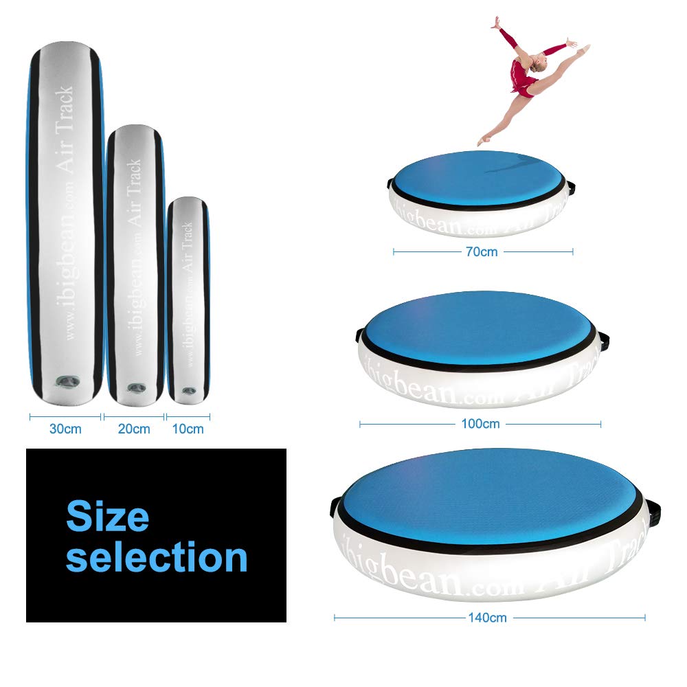 ibigbean Air Spot Tumbling Mats Inflatable Gymnastic Equipment (Grey/Blue, D=140cm & T=30cm)