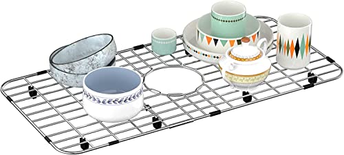 SANNO Kitchen Sink Grate Stainless Steel Sink Protector for Kitchen Sink, Grid Sink Protector Kitchen Sink Rack for Bottom of Sink,Center Drain Sink Bottom Grid,25"L X 12.8"W