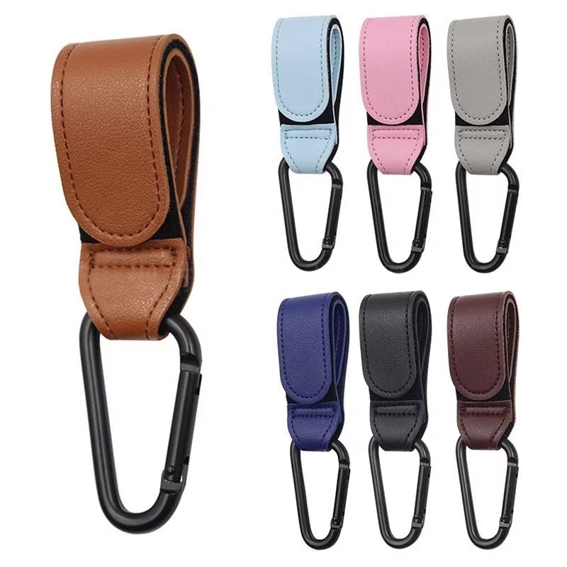 Stroller Hooks for Hanging Bags and Water Bottles | Universal Stroller Clips | Mommy Hooks Made of Vegan Leather (Black)