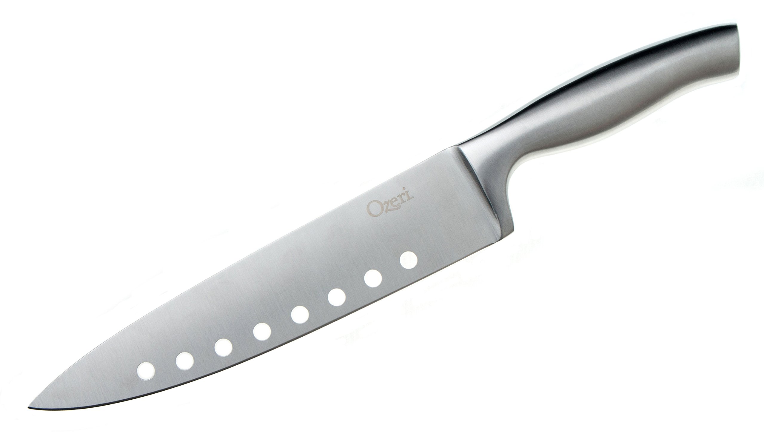 Ozeri 5 Piece Knife and Sharpener Set with Japanese Stainless Steel Slotted Blades, Stainless Steel