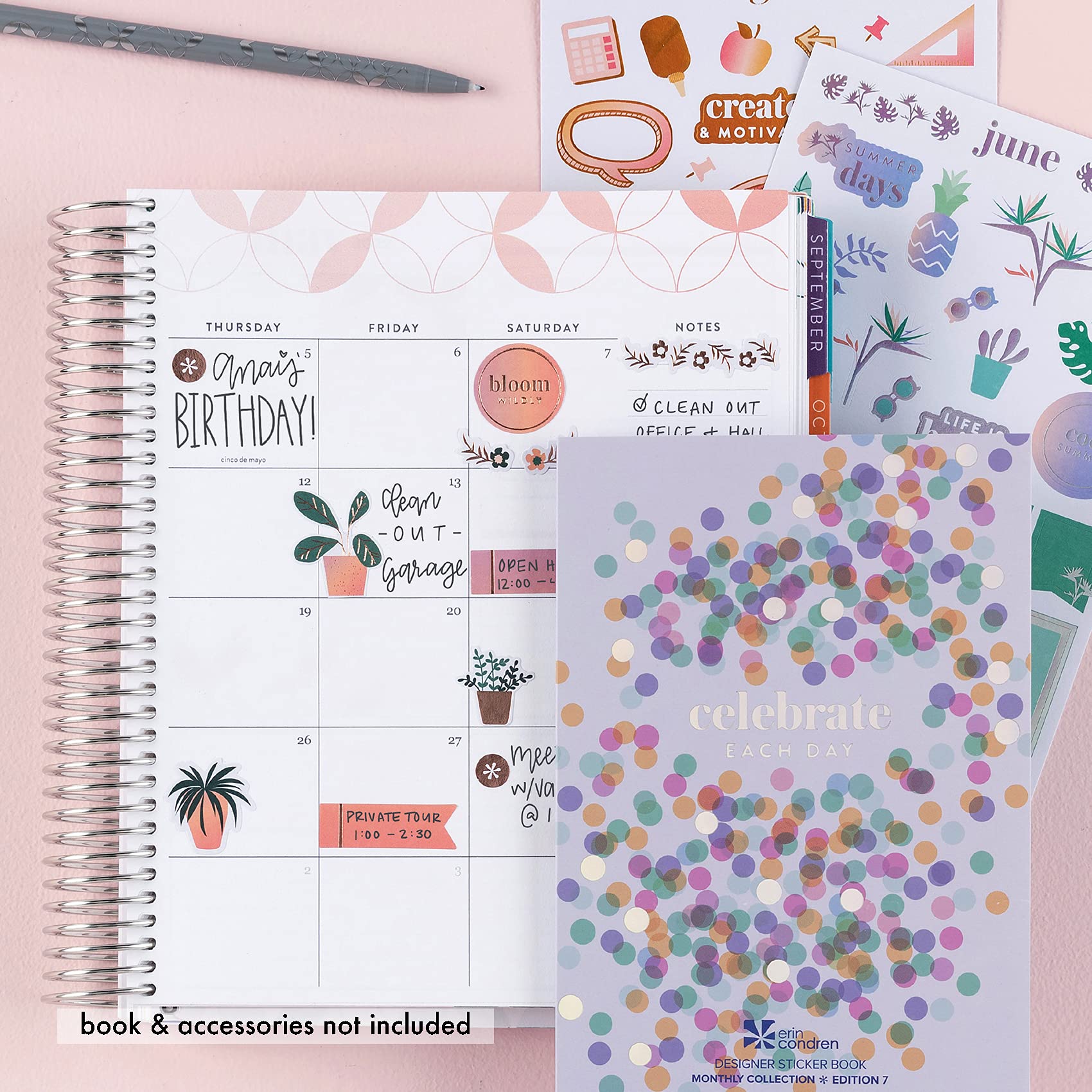 Monthly Sticker Book - Edition 7. 12 Mixed Metallic Sheets, 446 Stickers. Inspirational Saying, Monthly Motifs, Organizational Designs, and More. Planner and Notebook Sticker Pack by Erin Condren.