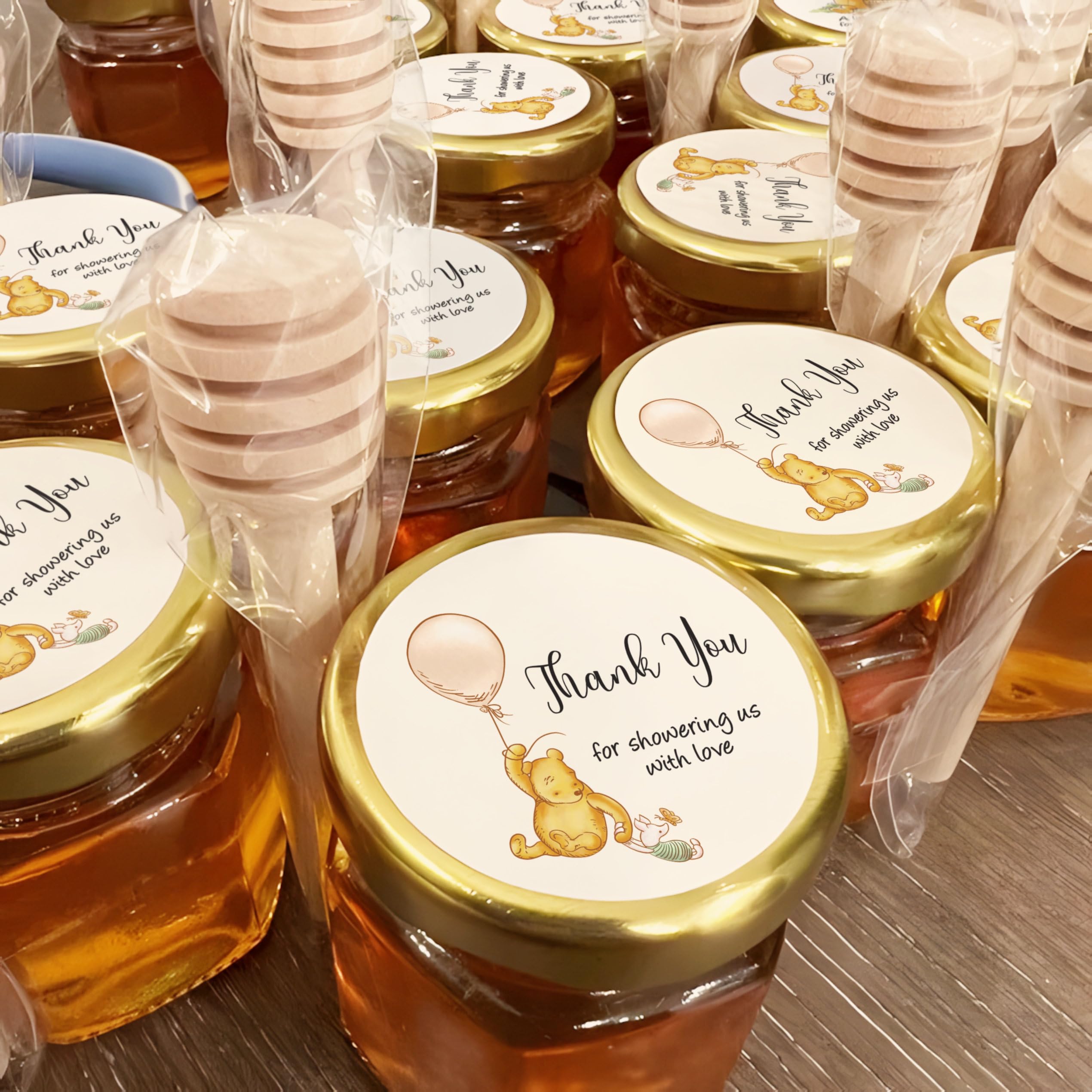 WEECUTES® Winnie Thank You Stickers Baby Shower Decorations Honey Jar Gift Label Classic Pooh Birthday Party Decor Supplies (48 Pcs)