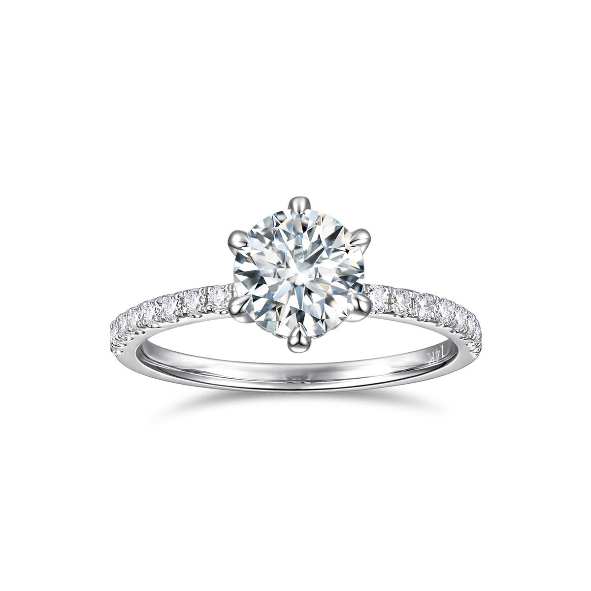 Lamrowfay 14k 6-Prong Halo 6.5mm 1.0 CT Simulated Diamond Engagement Ring with Side Stones Classic Wedding Rings (Yellow-Gold, 7)