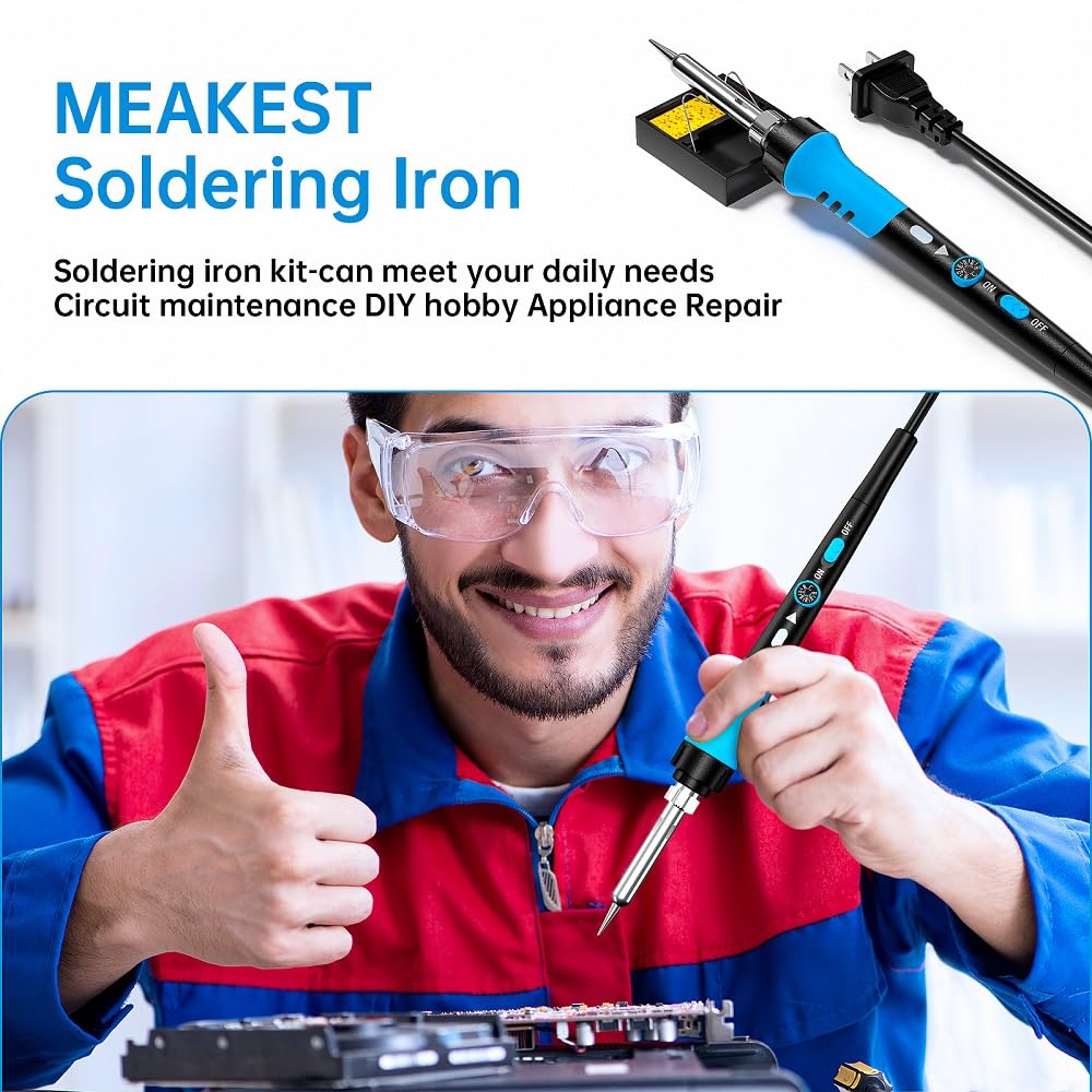 Soldering Iron Kit, 60W gun with Ceramic Heater, 9-in-1 solder kit tool, Adjustable Temperature 200 to 450℃, Iron Tips, wire, Solder Stand for Welding and Repairing