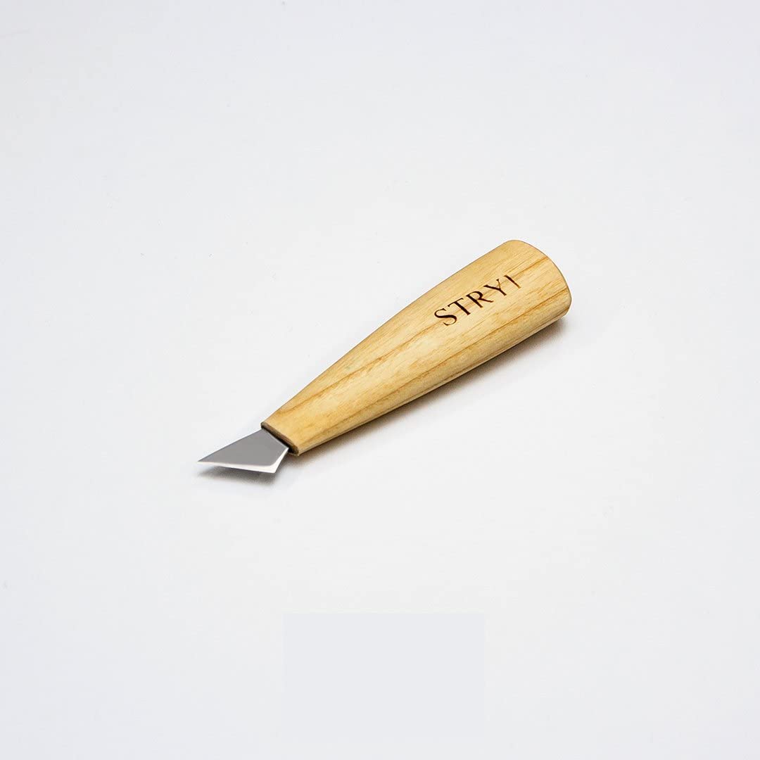 Stryi Detail Carving Knife 0.8 Inch Blade, Wood Carving Oblique Knife for Geometric Decorative Cut Patterns Knife High Carbon Steel K4520