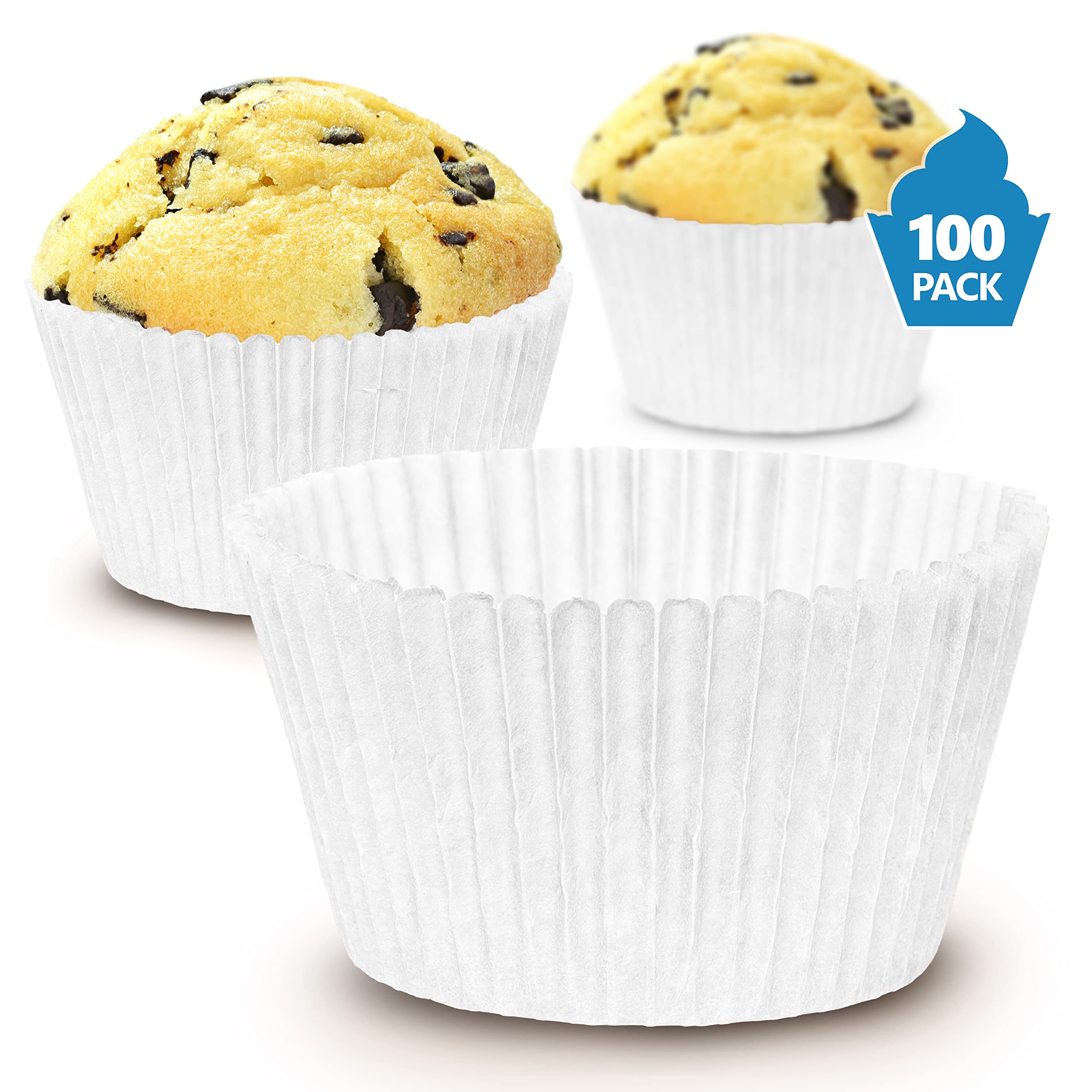 Muffin Liners for Baking - 100pcs White EXTRA LARGE SIZE Cupcake Liners Baking Supplies, Thick Jumbo Parchment Paper Sheets Cute Cups, Greaseproof Pan Liner Wrappers Kitchen Accessories