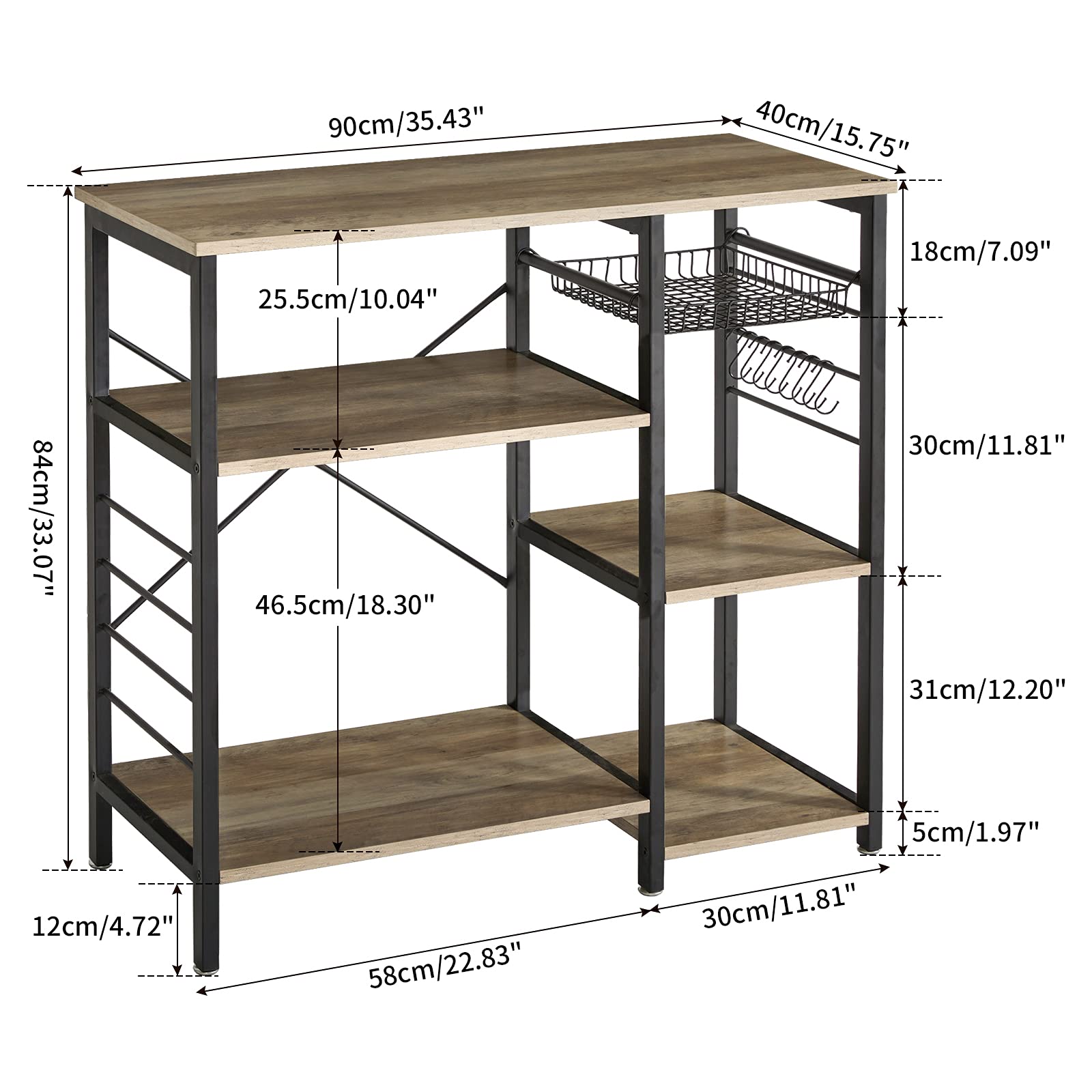 IBUYKE Industrial Kitchen Baker’s Rack, Coffee Bar, Utility Storage Shelf, Microwave Oven Stand, 4-Tier+3-Tier Table for Spice Rack, Simple Assembly TMJ021H