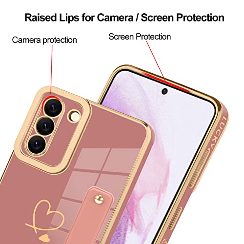 ZIYE Galaxy S21 Plus 5G Luxury Electroplated Case with Strap Love Heart Plating Gold Bumper Cover for Women Girls Anti-Scratch Shockproof Back Phone Case for Samsung Galaxy S21 Plus 5G 6.7 Inch