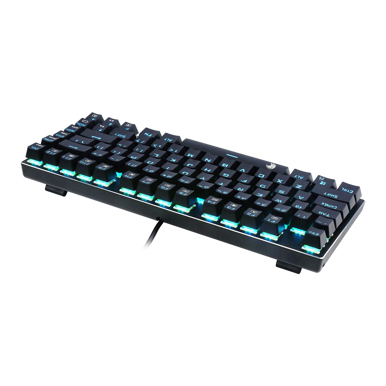HUO JI 60% Mechanical Gaming Keyboard, E-Yooso Z-88 with Blue Switches, Cyan LED Backlit, Compact 81 Keys for Mac, PC, Black