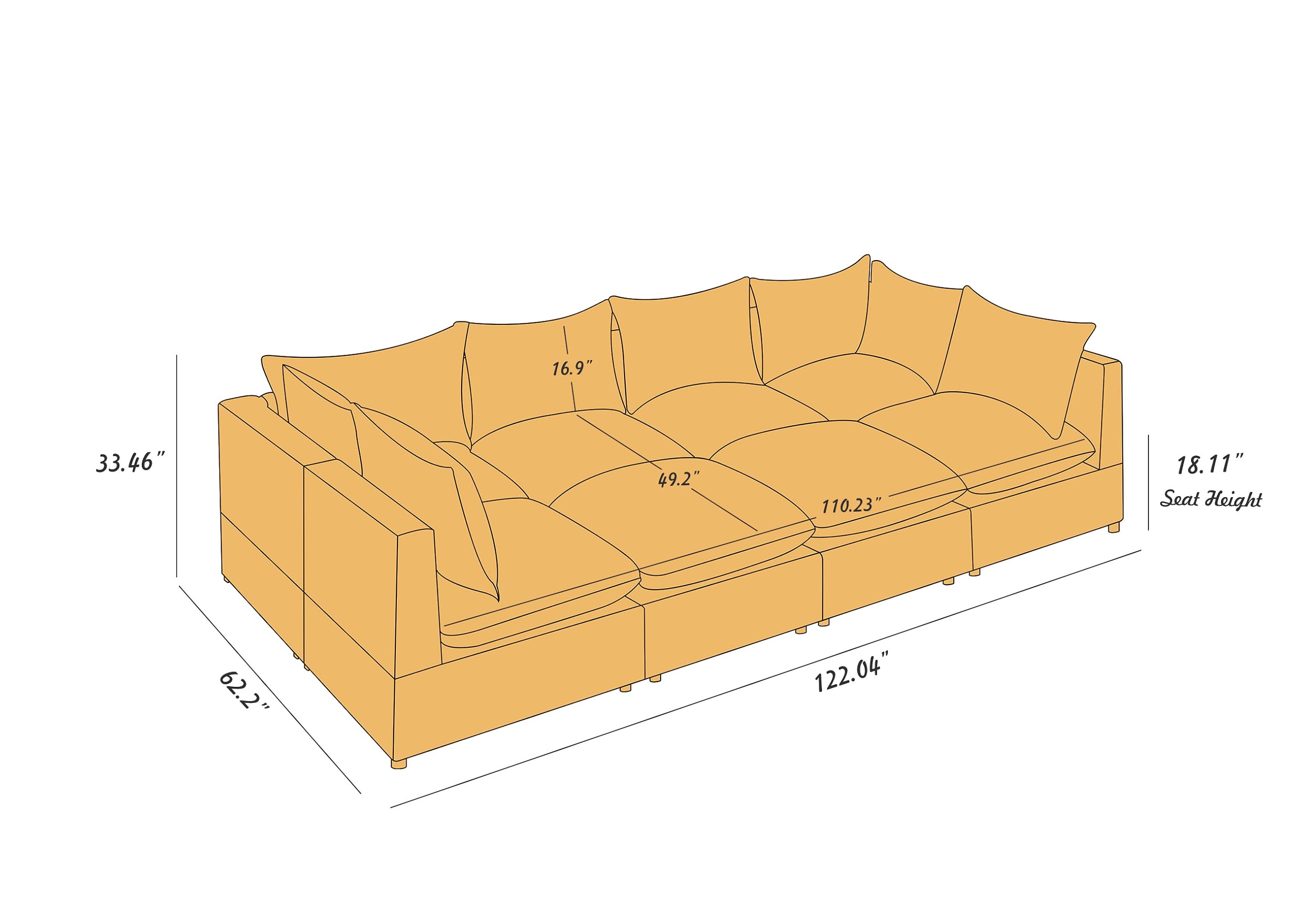 VANOMi Modular Sectional Sofa, 8 Seater Sleeper Sectional Sofa Modular Sectional Couch for Living Room, Sleeper Set-L