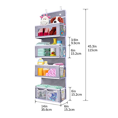 ULG Over the Door Bag Organizer Hanging Fabric Storage Organization with 4 Spacious Pockets, 10 Mesh Pockets, 2 Mounted Hangers, Great for Pantry Closet Bedroom Nursery Dorm Organizing-Grey