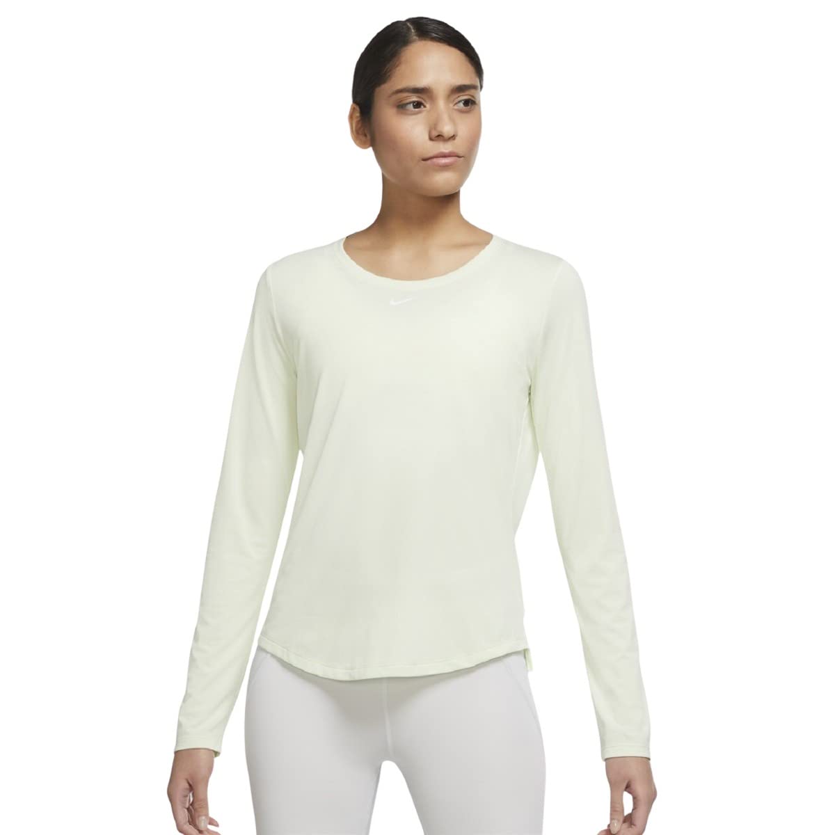 Nike Dri-FIT One Women's Standard Fit Long-Sleeve Top (as1, Alpha, m, Regular, Regular, Lime/White, Medium)