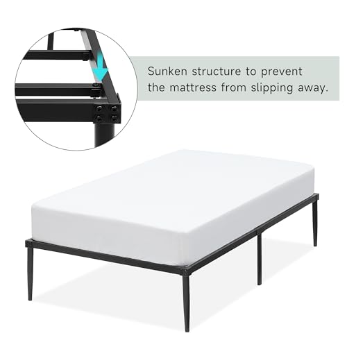 IDEALHOUSE14 Inch Twin Bed Frame No Box Spring Needed, Metal Platform Twin Size Bed Frame, Heavy Duty, Easy Assembly and Noise Free, Black