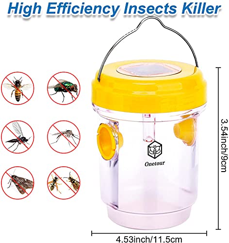 Petoor Wasp Trap Outdoor - Solar Powered Killer Effective Hornet for Wasps, Hornets, Insects, Yellow Jacket Fruit Fly Pack of 2, 2022 yellow