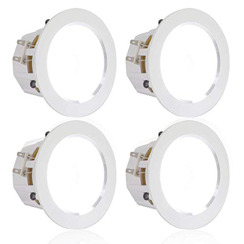 Pyle 4β Pair Bluetooth Flush Mount In-wall In-ceiling 2-Way Home Speaker System Built-in LED Lights Aluminum Housing Spring Clips Polypropylene Cone & Tweeter 4 Ch Amplifier 320 Watts (PDIC4CBTL4B)