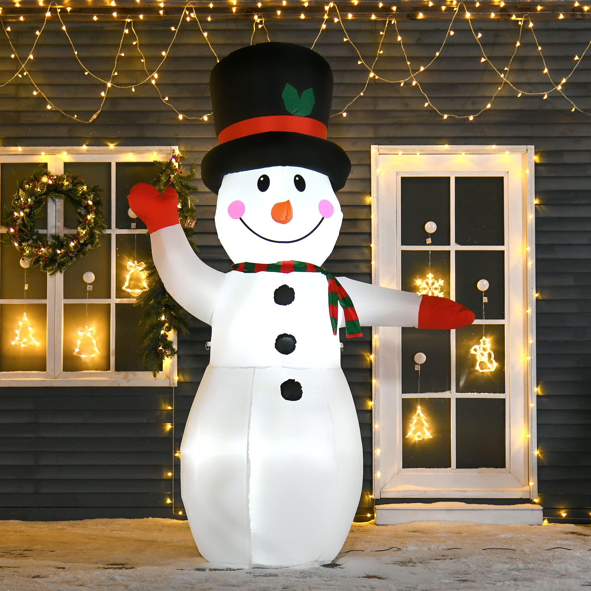 HOMCOM 8β Christmas Inflatables Outdoor Decorations Snowman, Blow-Up Yard Christmas Decor with LED Lights Display