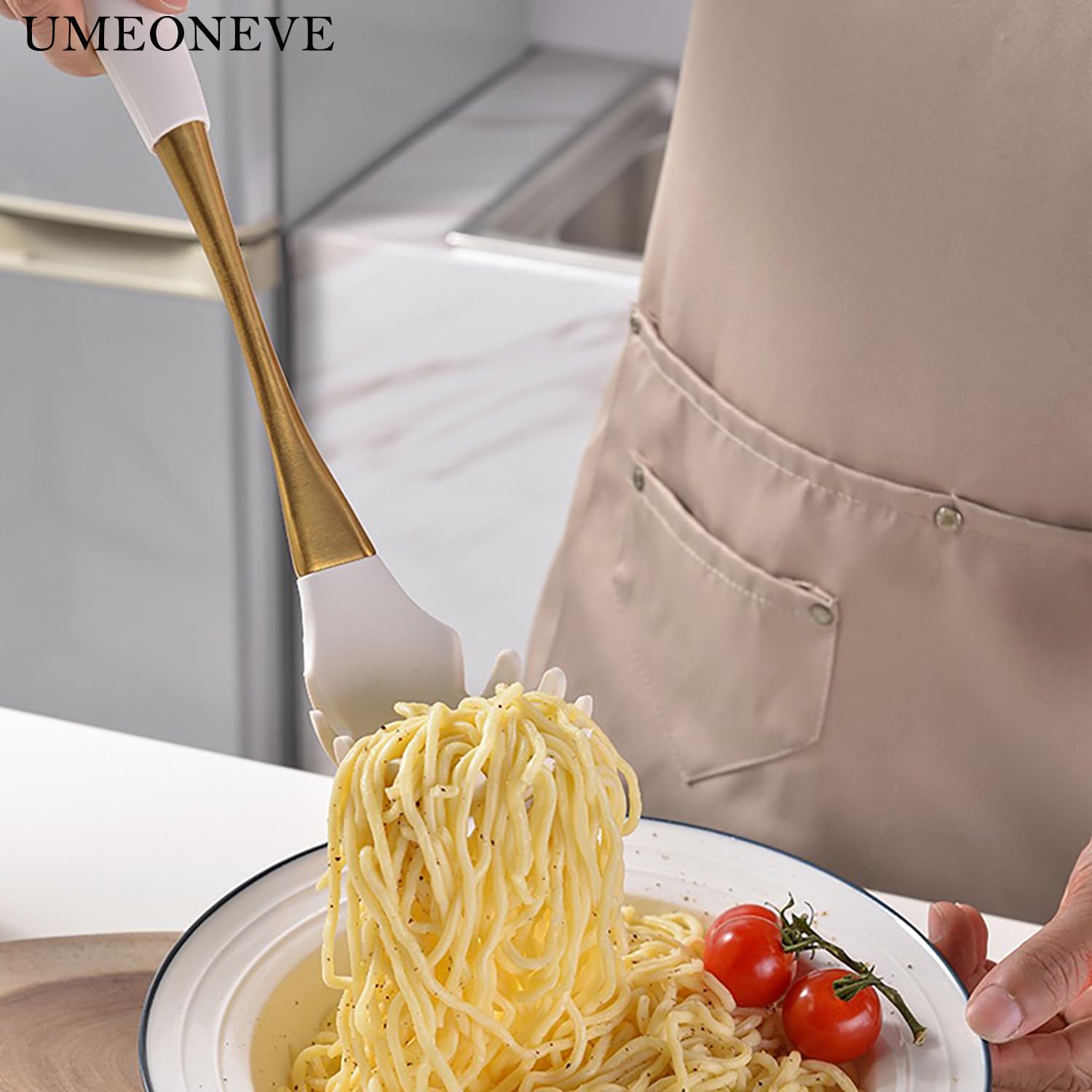 UMEONEVE White And Gold Silicone Cookware Set, 9-Piece, Universal Kitchen Utensils,gold with white kitchen utensils,Silicone Spatula Cooking Spoons for Nonstick Cookware Golden Stainless steel Handle