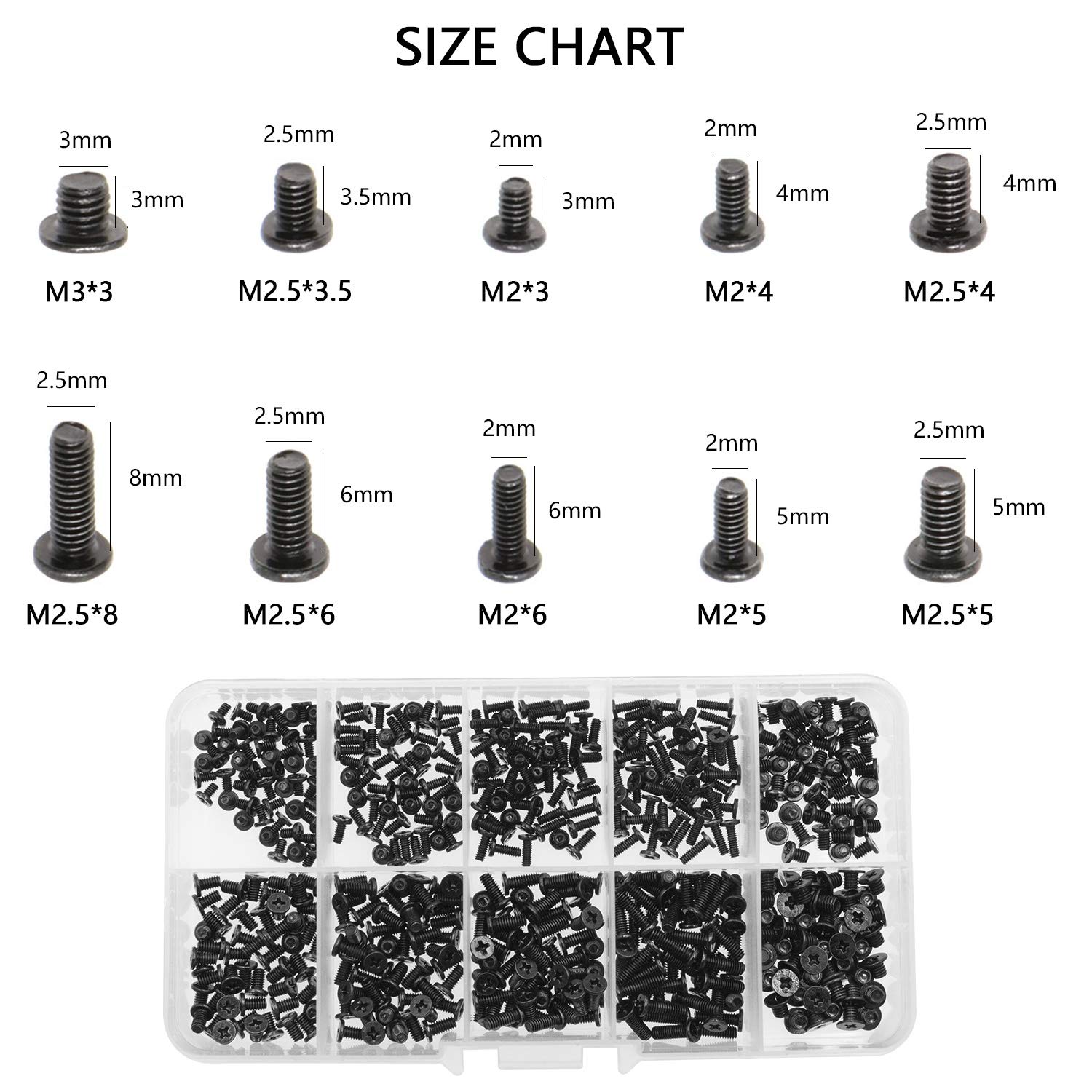 Kemozl 500pcs M2 M2.5 M3 Laptop Screws PC for for Dell Lenovo Toshiba Gateway Samsung HP IBM Sony Acer Asus SSD Hard Disk SATA