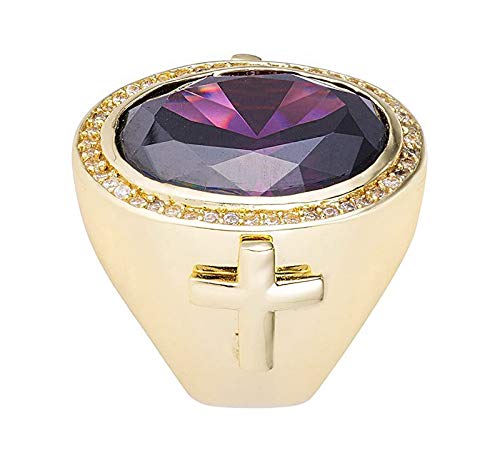 HKN1682 Designs Purple Amethyst Cubic Zirconia 14k Gold Plated Bishop Cross Ring (10)