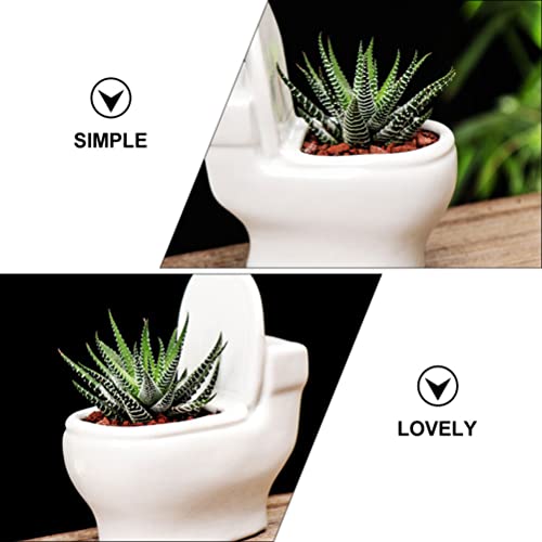 Plants Decor 2pcs Ceramic Toilet Plant Pot Succulent Planter Mini Flower Pots Bonsai Pot with Drainage Holes for Home Office Table Decoration Office Decor