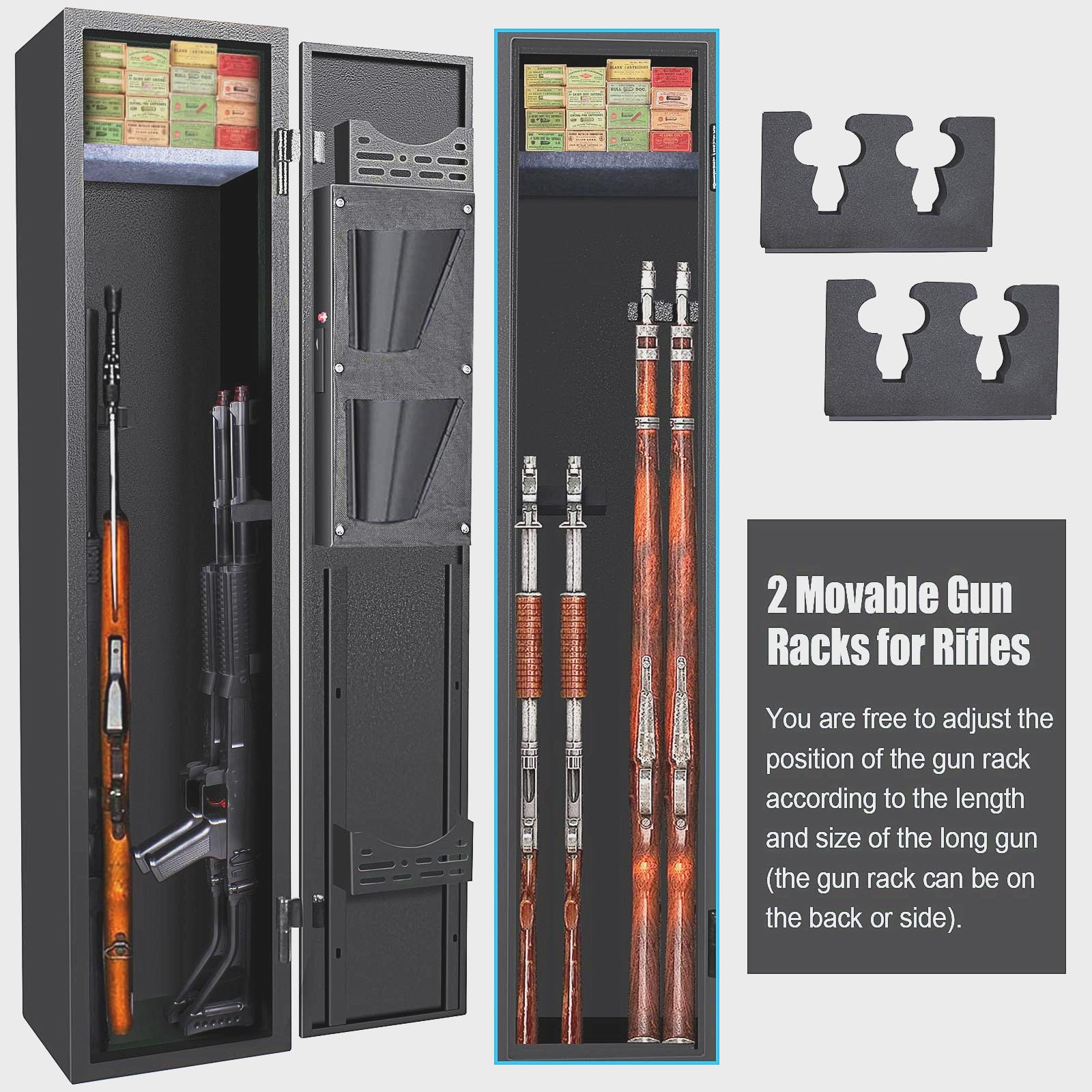 LANGGER V Gun Safe for Rifle, Upgraded Digital Quick Access 3 Gun Rifle Gun Security Cabinet for Rifle Shotgun Firearms with 180-Degree Full Access Door and Removable Storage Shelf