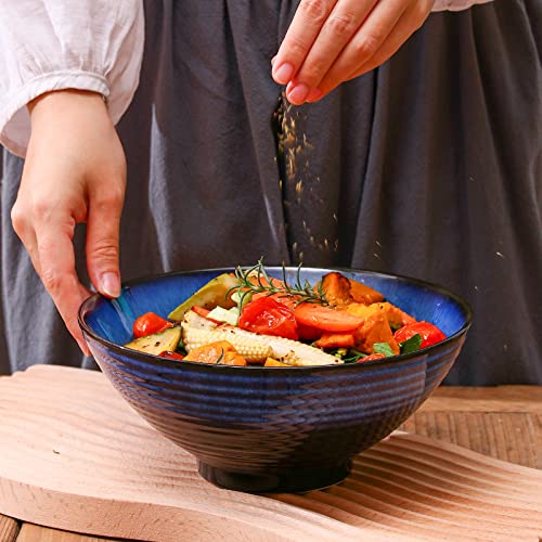 uniidea Ramen Bowl, Japanese Ramen Bowls Set, Large Ceramic Asian Pho Soup Bowl 42 oz with Chopsticks and Spoon, Big Noodle Bowls Blue,2 Sets (6 Pieces)