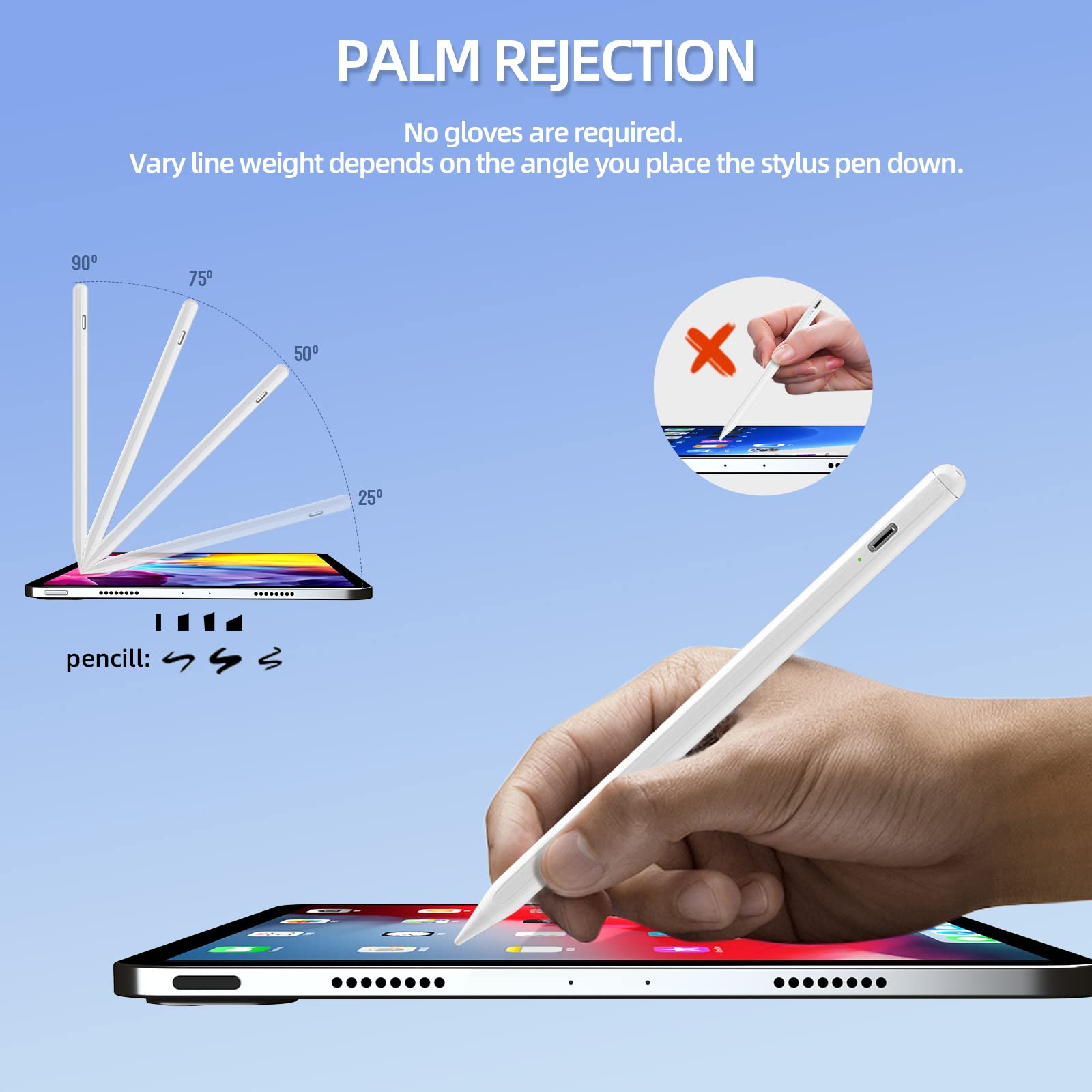 Stylus Pen for iPad, Apple Pencil with Palm Rejection, Compatible with (2018-2022) Apple iPad Pro (11/12.9 Inch), iPad Air 3rd/4th Gen, iPad 6/7/8th Gen, iPad Mini 5th Gen, for Precise Writing/Drawing