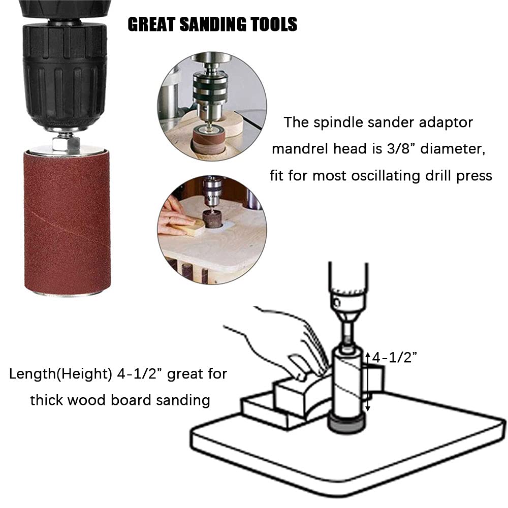 scottchen PRO Spindle Sander Adaptor 4-1/2" x 1/2" with Rubber Sanding Drum Kit OD 3/4", 1", 1-1/2" and Sandpaper Sleeves Grit# 80,120 - S/10