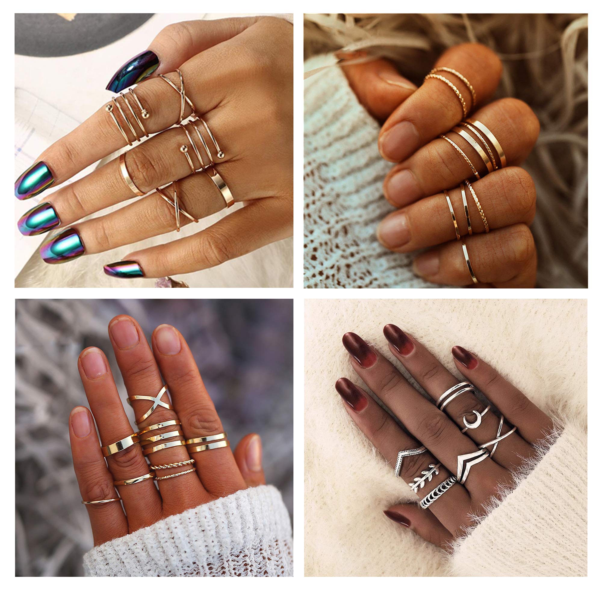 Jstyle 112Pcs Simple Knuckle Midi Ring Sets Vintage Bohemian Hollow Silver&Gold Finger Stackable Rings for Women Rings Jewelry Gifts