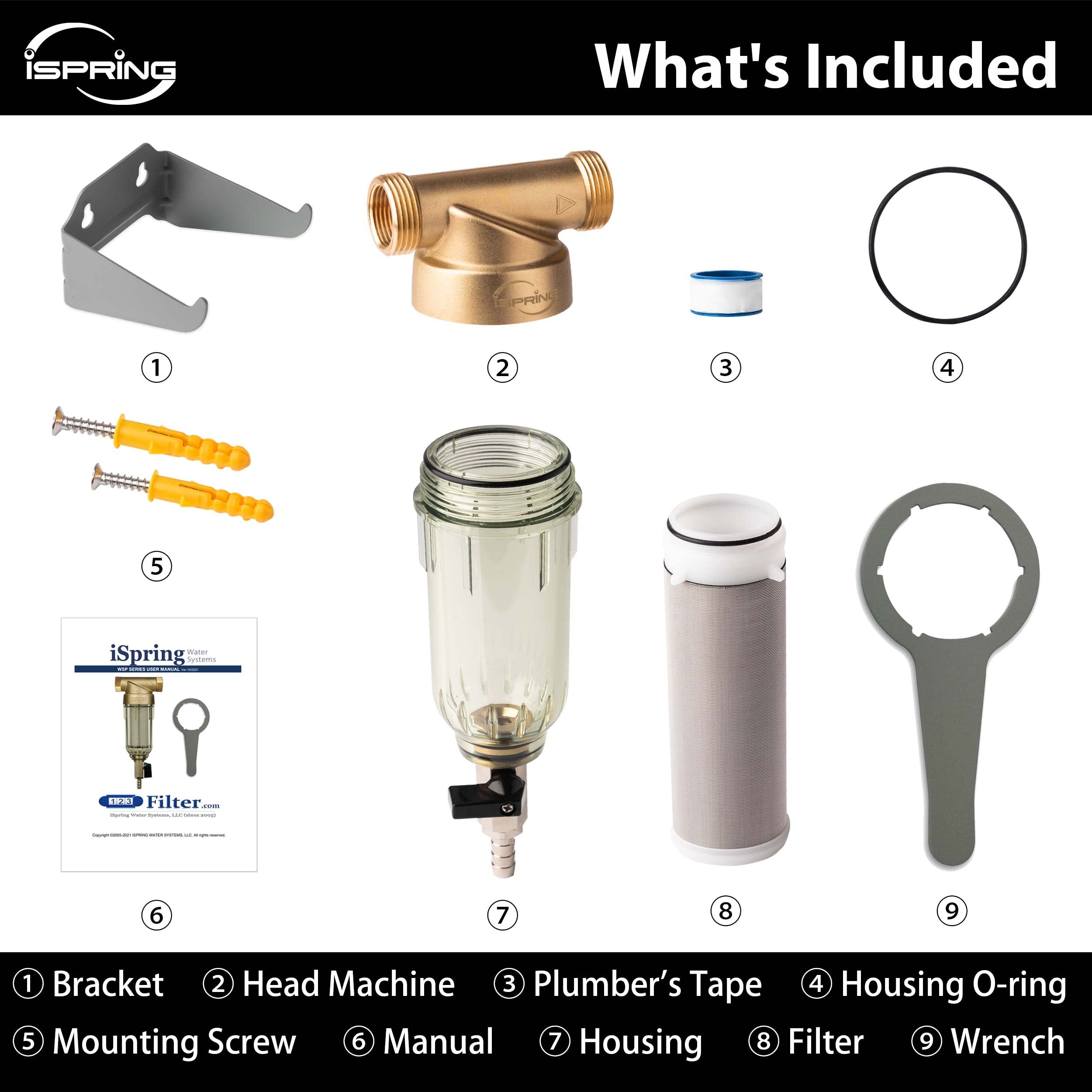 iSpring WSP-1000 Reusable Whole House Spin Down Sediment Water Filter, 1000 Micron, Flushable Prefilter Filtration, 20GPM, 1" MNPT + 3/4" FNPT, Brass