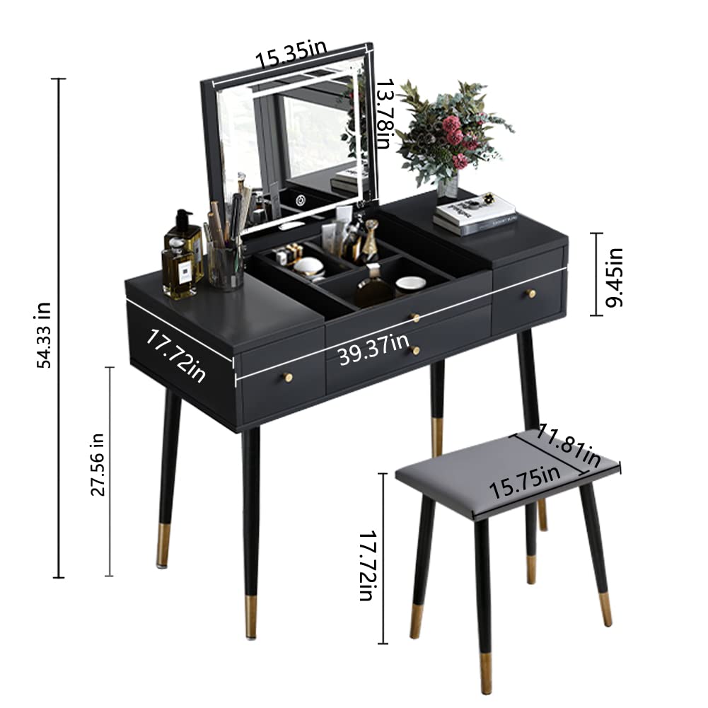 Ieejdn Black Vanity Set with 3-Color