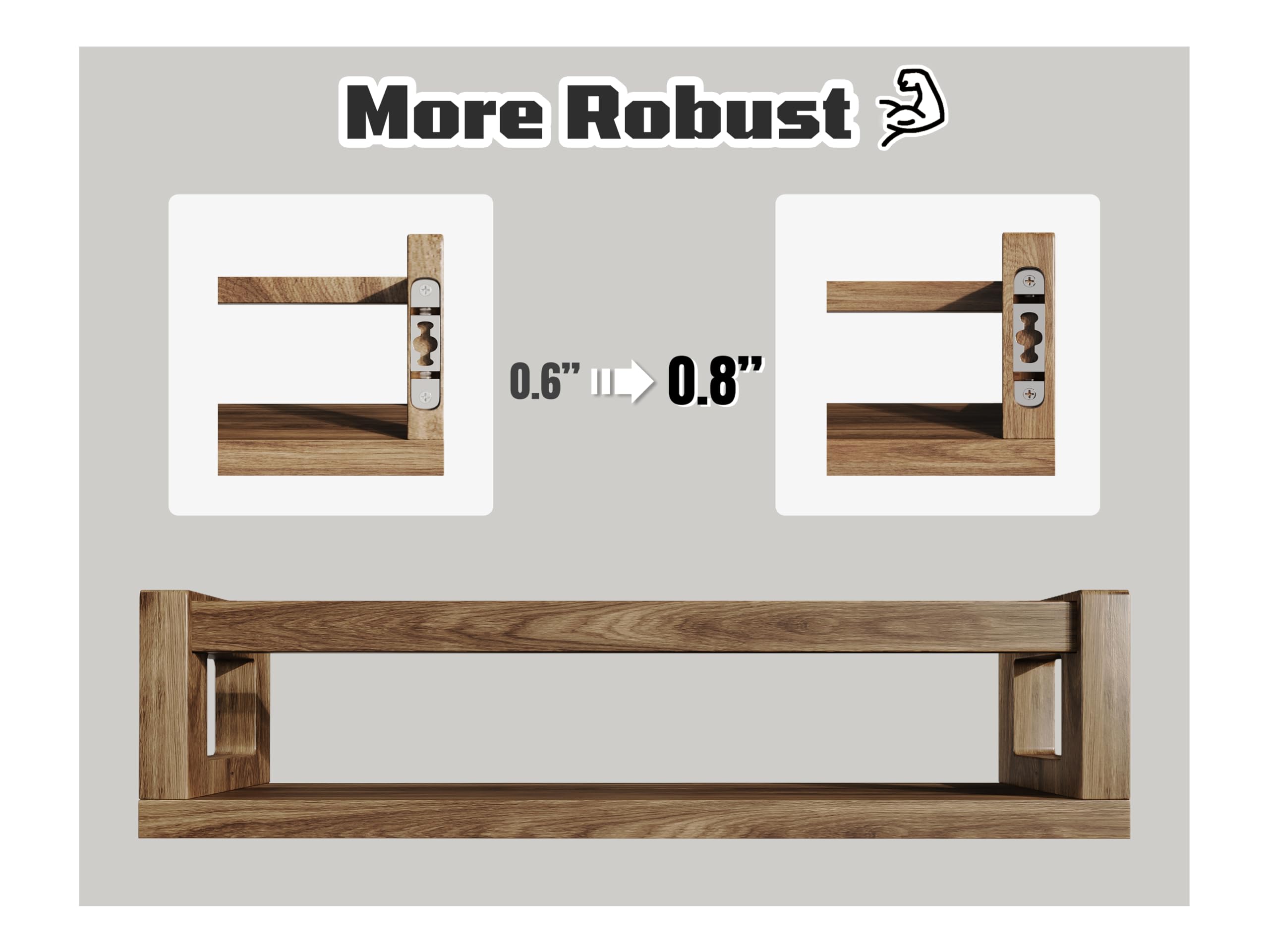 TidyCorner Upgraded Thick Floating Shelves - Multi-Use Wall-Mounted Bookshelves for Kids and Nursery, Ideal for Books, Toys, Spice Rack, Decor - Walnut Brown