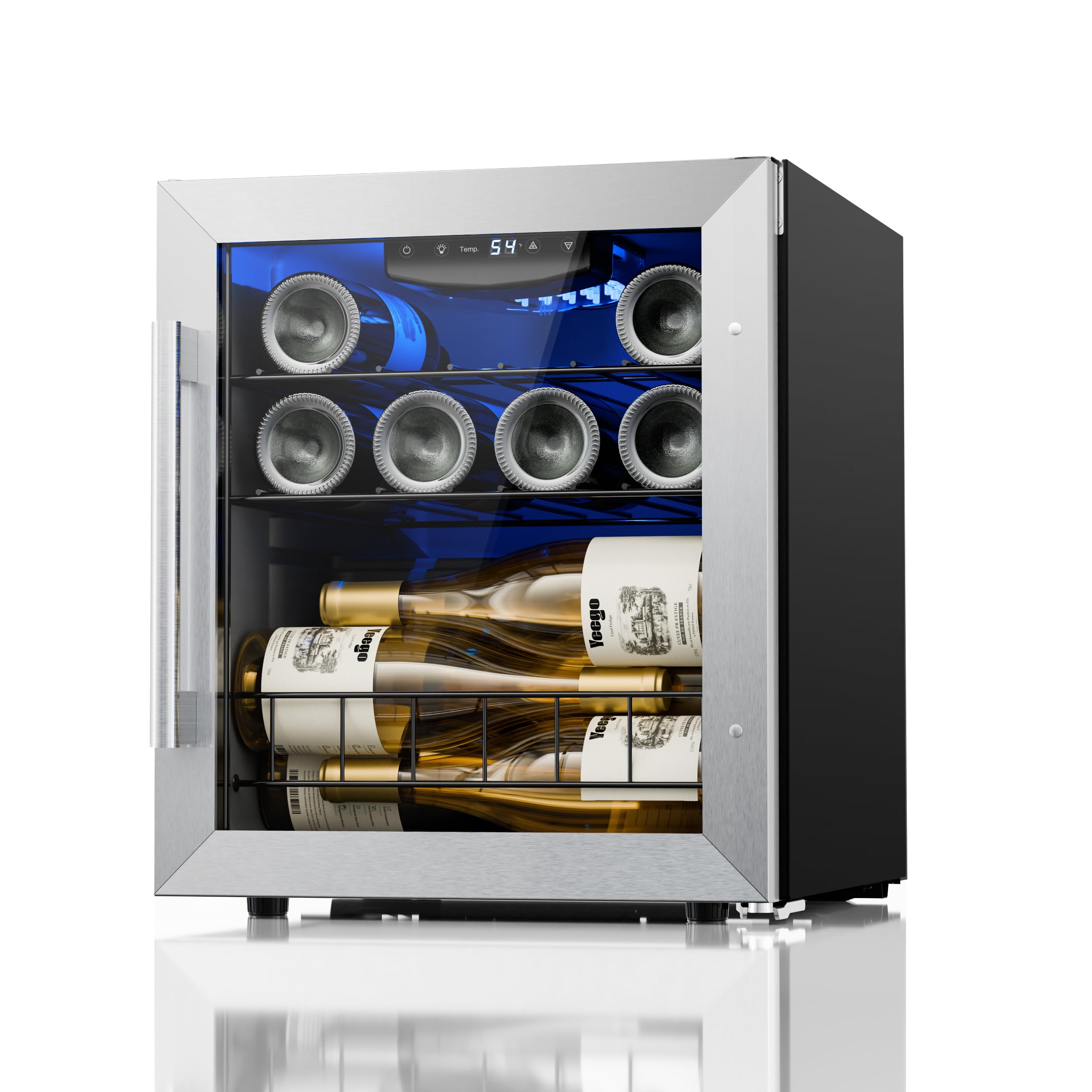 Yeego Small Wine Fridge Refrigerator, 12 Bottle 38-65℉ Wine Cooler Counter Top/Freestanding w/Anti-U V Glass Door Digital Temp Control for Champagne/Red/White/Sparkling Wine, Home, 1.6cu.ft, Black