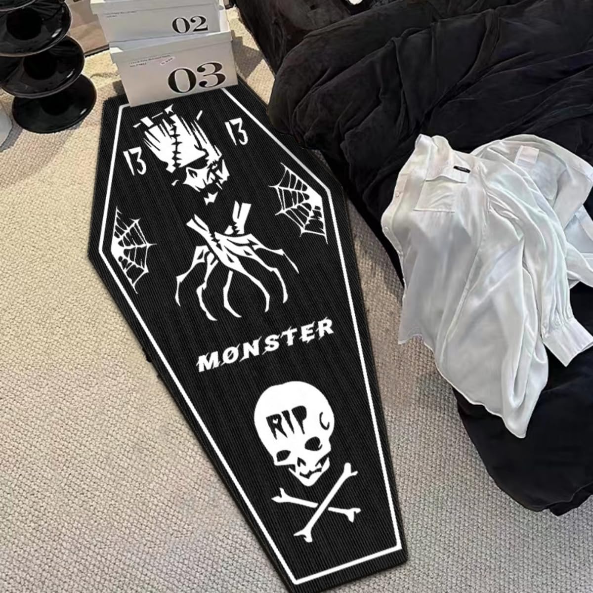 Weikap Halloween Party Skeleton Floor mat Dark Gothic Bright Gold Diamond Velvet Living Room Rug
