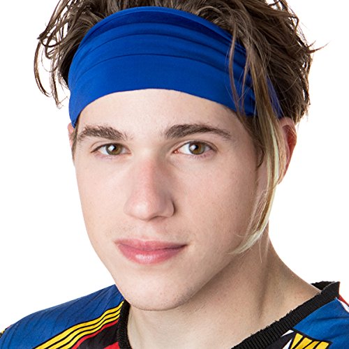 Hipsy Xflex Basic Adjustable & Stretchy Wide Basketball Headbands for Men (Basic Black & Royal Blue)