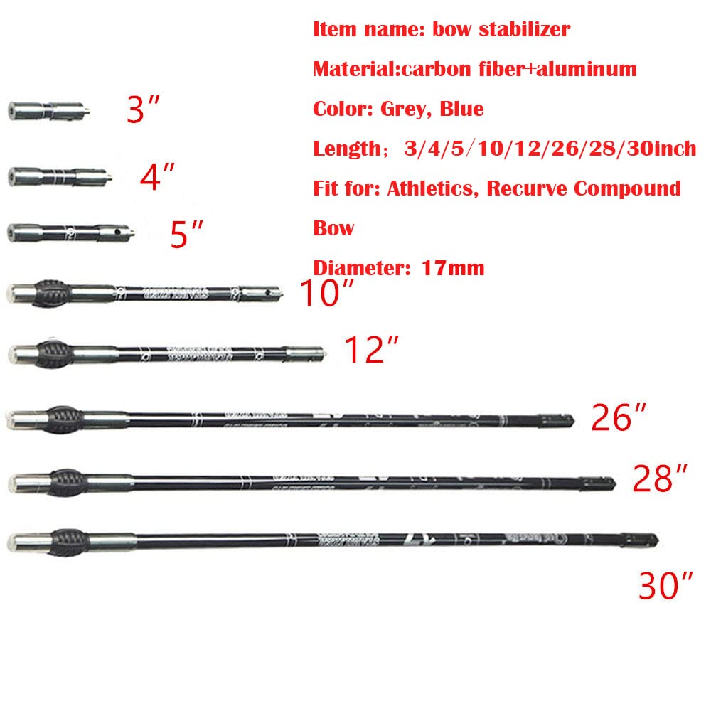 HNZMDY 3-30 Inch Archery Carbon Fiber Bow Stabilizer Balance Bar Rod Shock Absorber Damping System with Stabilizer Weight for Recurve Compound Bow (Grey, 28 inch)
