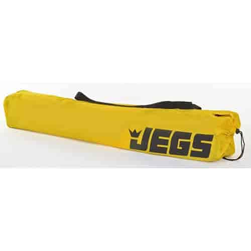 JEGS Folding Chair | Yellow Canvas with Black Logo | Black Powder Coated Frame | Capacity 250 LBS | Total Height 36” | Includes Mesh Cup Holder and Storage Bag with Strap