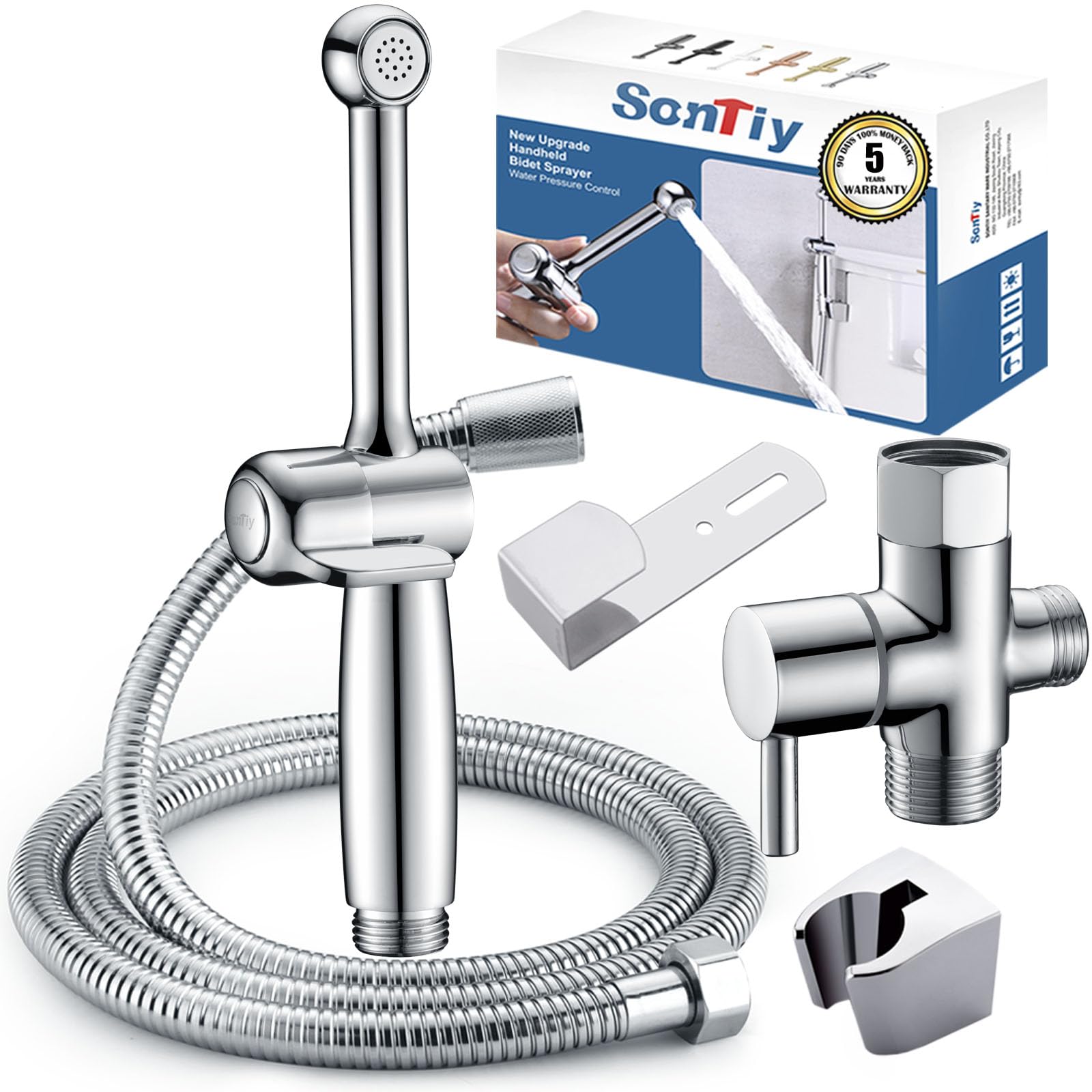 SonTiy Handheld Bidet Sprayer for Toilet, Brass Hand Held Bidet Attachment Jet Spray for Toilet with Backflow Preventer, Adjustable Water Pressure Control Cloth Diaper Sprayer, All Metal Bidet Shower