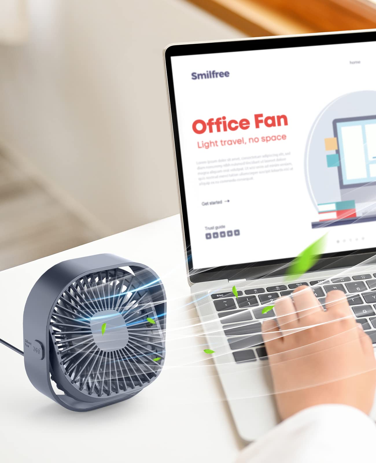 Smilfree Mini USB Desk Fan, 3 Speeds Portable Small Fan, 360° Adjustable Rotation Silent Desktop Fan for Home Office Makeup Personal Fan with Travel
