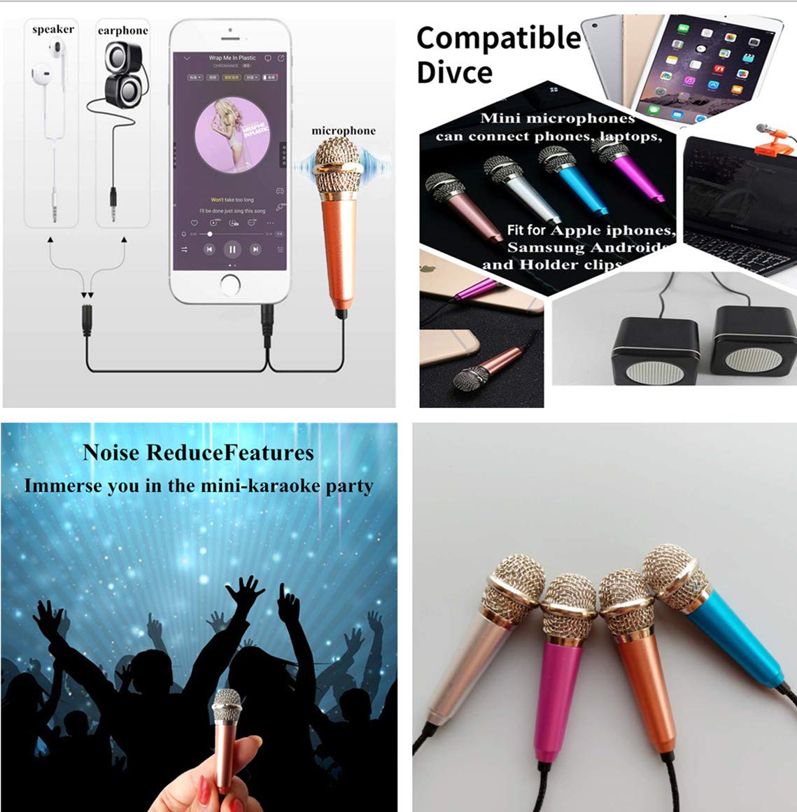 KYMY Mini microphone mini Portable Vocal/Instrument Microphone Mini Karaoke Microphone for Mobile phone laptop Notebook Apple iPhone Sumsung Android with Holder Clip (Golden)